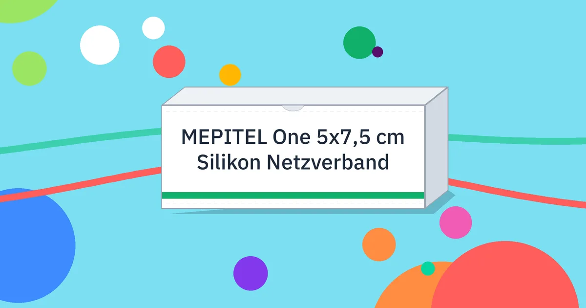 Symbolbild: Packung mit der Aufschrift MEPITEL One 5x7,5 cm Silikon Netzverband (PZN 01848502) – Verfügbarkeit und Bezug in Apotheken in Frankfurt am Main