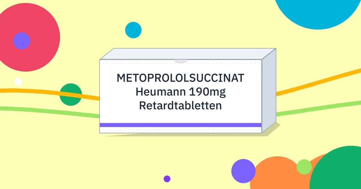 Symbolbild: Packung mit der Aufschrift METOPROLOLSUCCINAT Heumann 190mg Retardtabletten (PZN 00230220) – Verfügbarkeit und Bezug in Apotheken in Frankfurt am Main