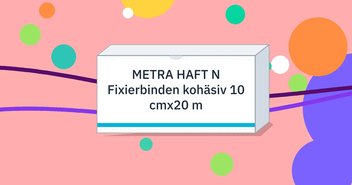 Symbolbild: Packung mit der Aufschrift METRA HAFT N Fixierbinden kohäsiv 10 cmx20 m (PZN 10549359) – Verfügbarkeit und Bezug in Apotheken in Frankfurt am Main