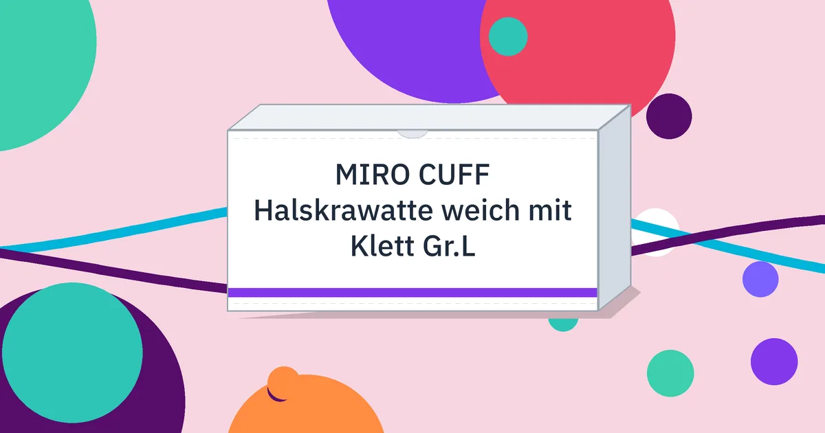 Symbolbild: Packung mit der Aufschrift MIRO CUFF Halskrawatte weich mit Klett Gr.L (PZN 06853146) – Verfügbarkeit und Bezug in Apotheken in Frankfurt am Main