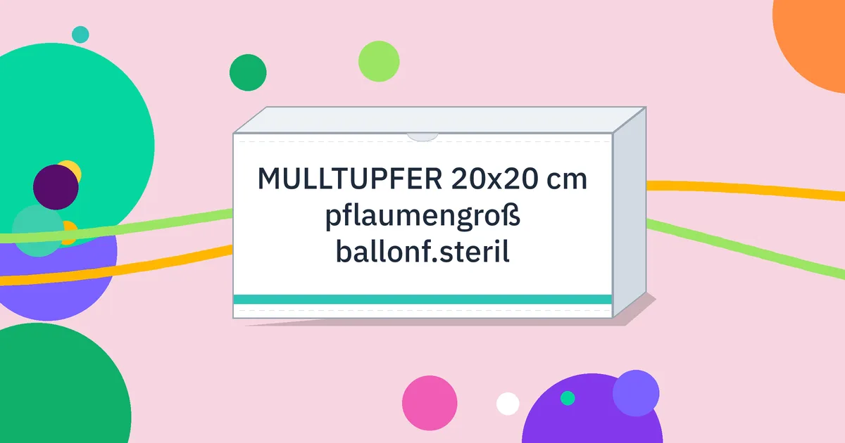 Symbolbild: Packung mit der Aufschrift MULLTUPFER 20x20 cm pflaumengroß ballonf.steril (PZN 14266954) – Verfügbarkeit und Bezug in Apotheken in Frankfurt am Main
