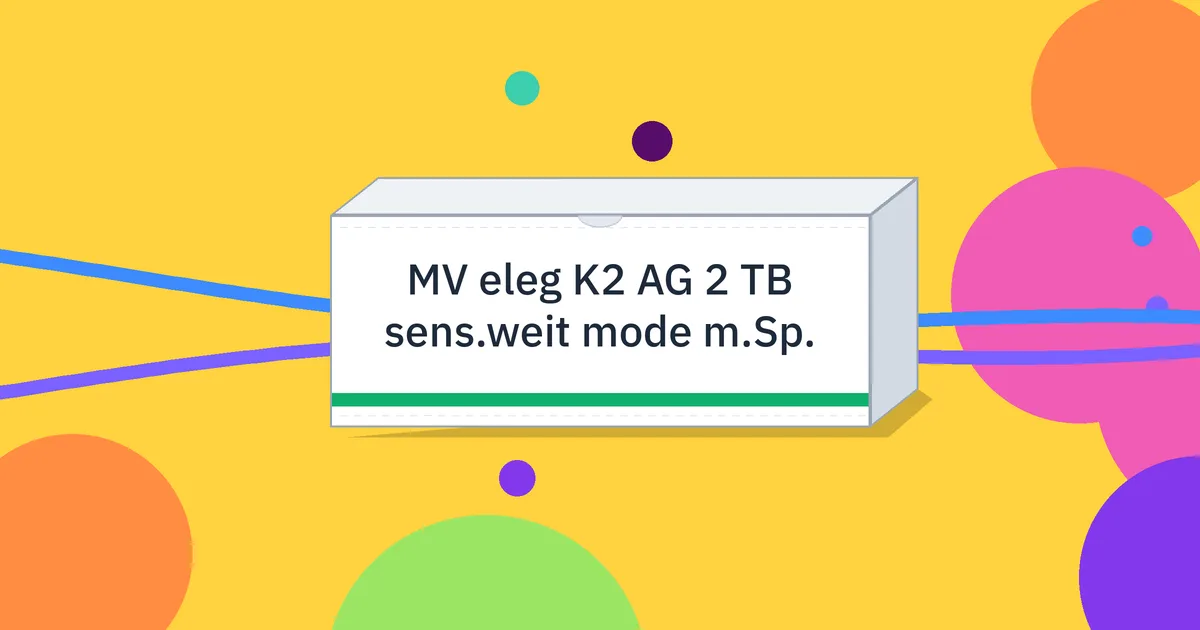 Symbolbild: Packung mit der Aufschrift MV eleg K2 AG 2 TB sens.weit mode m.Sp. (PZN 09867723) – Verfügbarkeit und Bezug in Apotheken in Frankfurt am Main
