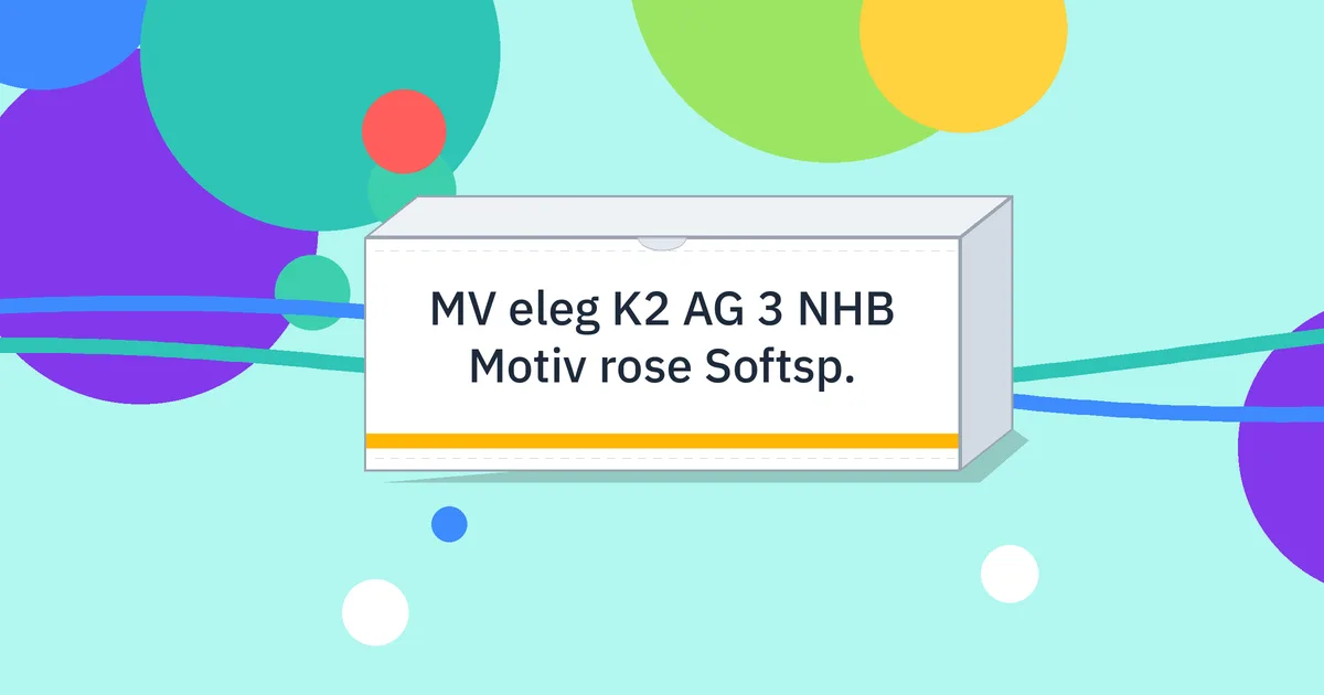 Symbolbild: Packung mit der Aufschrift MV eleg K2 AG 3 NHB Motiv rose Softsp. (PZN 15722012) – Verfügbarkeit und Bezug in Apotheken in Frankfurt am Main