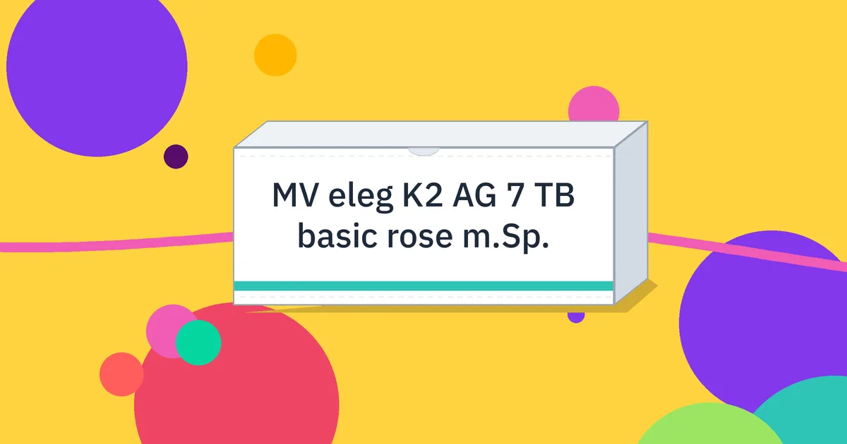 Symbolbild: Packung mit der Aufschrift MV eleg K2 AG 7 TB basic rose m.Sp. (PZN 14700824) – Verfügbarkeit und Bezug in Apotheken in Frankfurt am Main