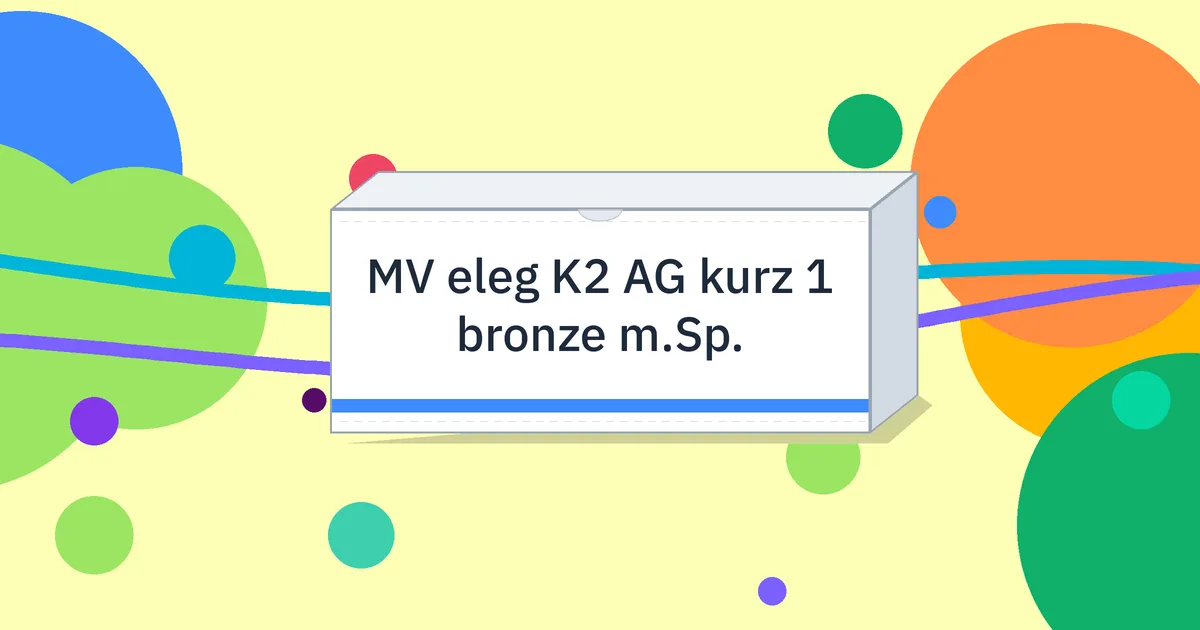 Symbolbild: Packung mit der Aufschrift MV eleg K2 AG kurz 1 bronze m.Sp. (PZN 14717279) – Verfügbarkeit und Bezug in Apotheken in Frankfurt am Main