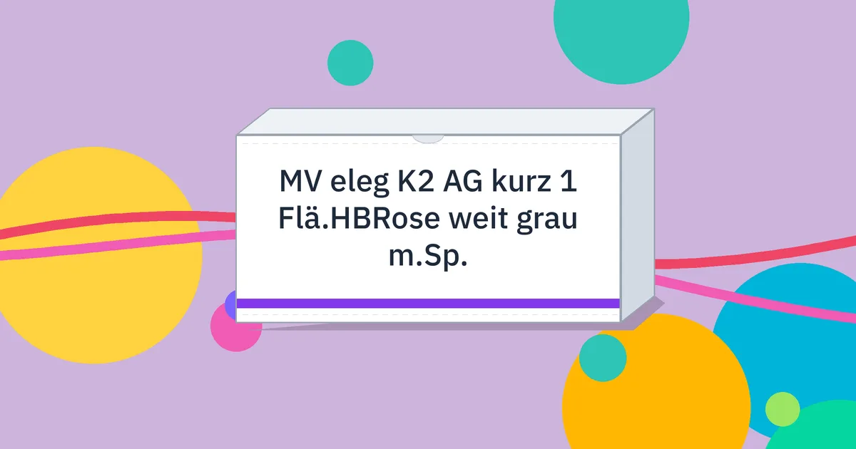 Symbolbild: Packung mit der Aufschrift MV eleg K2 AG kurz 1 Flä.HBRose weit grau m.Sp. (PZN 18926100) – Verfügbarkeit und Bezug in Apotheken in Frankfurt am Main