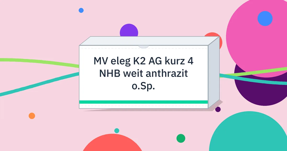 Symbolbild: Packung mit der Aufschrift MV eleg K2 AG kurz 4 NHB weit anthrazit o.Sp. (PZN 15713941) – Verfügbarkeit und Bezug in Apotheken in Frankfurt am Main