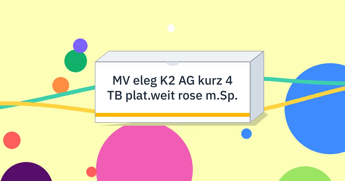 Symbolbild: Packung mit der Aufschrift MV eleg K2 AG kurz 4 TB plat.weit rose m.Sp. (PZN 14696672) – Verfügbarkeit und Bezug in Apotheken in Frankfurt am Main