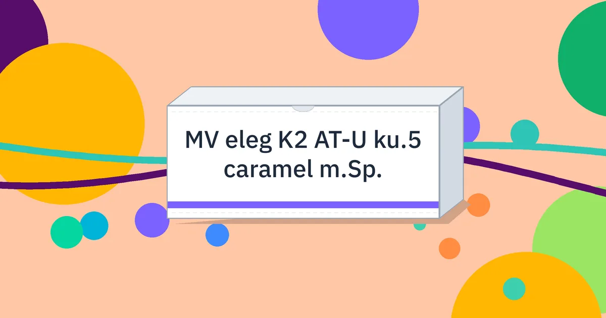Symbolbild: Packung mit der Aufschrift MV eleg K2 AT-U ku.5 caramel m.Sp. (PZN 00530407) – Verfügbarkeit und Bezug in Apotheken in Frankfurt am Main
