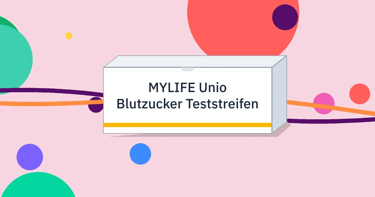 Symbolbild: Packung mit der Aufschrift MYLIFE Unio Blutzucker Teststreifen (PZN 09884897) – Verfügbarkeit und Bezug in Apotheken in Frankfurt am Main