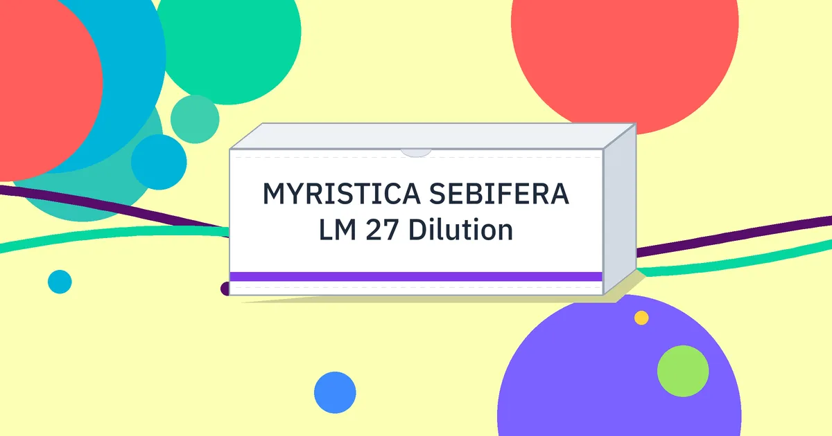 Symbolbild: Packung mit der Aufschrift MYRISTICA SEBIFERA LM 27 Dilution (PZN 13612762) – Verfügbarkeit und Bezug in Apotheken in Frankfurt am Main