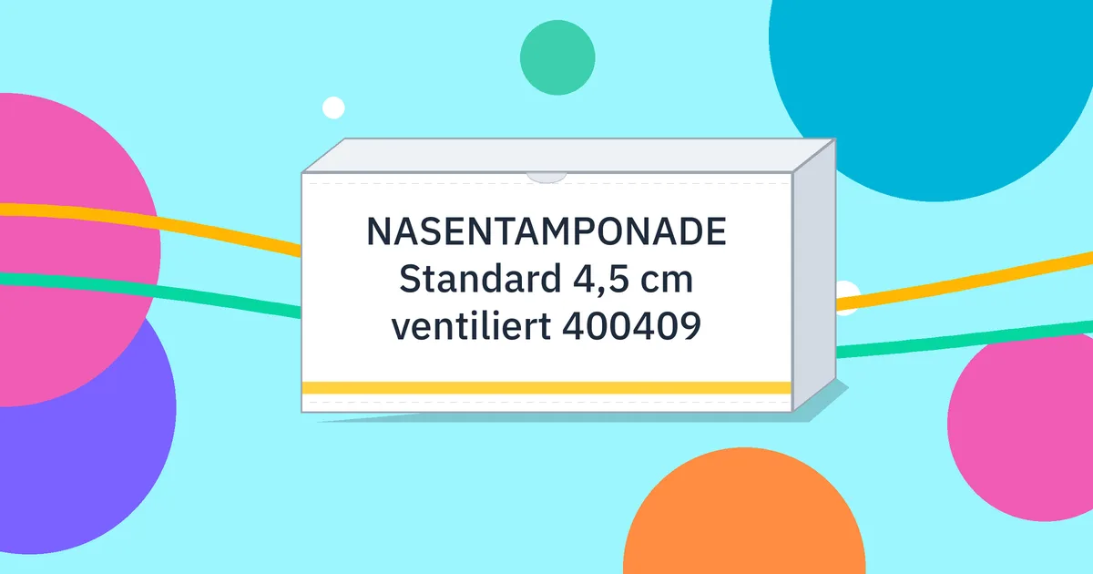 Symbolbild: Packung mit der Aufschrift NASENTAMPONADE Standard 4,5 cm ventiliert 400409 (PZN 06592160) – Verfügbarkeit und Bezug in Apotheken in Frankfurt am Main