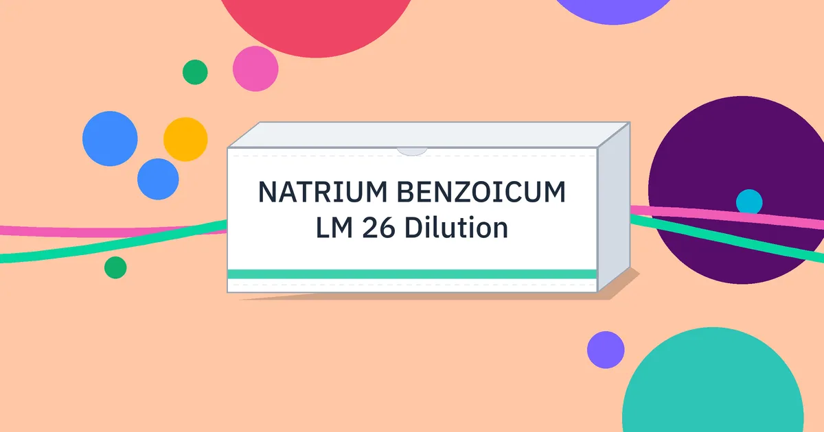 Symbolbild: Packung mit der Aufschrift NATRIUM BENZOICUM LM 26 Dilution (PZN 12959989) – Verfügbarkeit und Bezug in Apotheken in Frankfurt am Main