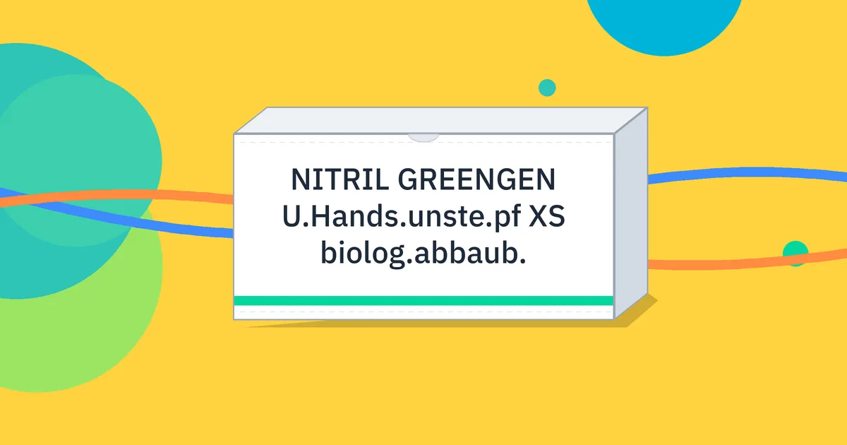 Symbolbild: Packung mit der Aufschrift NITRIL GREENGEN U.Hands.unste.pf XS biolog.abbaub. (PZN 19510985) – Verfügbarkeit und Bezug in Apotheken in Frankfurt am Main