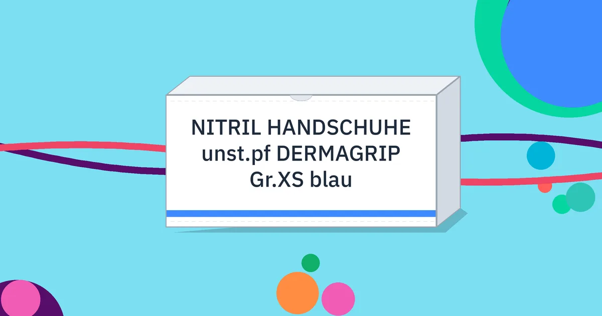 Symbolbild: Packung mit der Aufschrift NITRIL HANDSCHUHE unst.pf DERMAGRIP Gr.XS blau (PZN 18027347) – Verfügbarkeit und Bezug in Apotheken in Frankfurt am Main