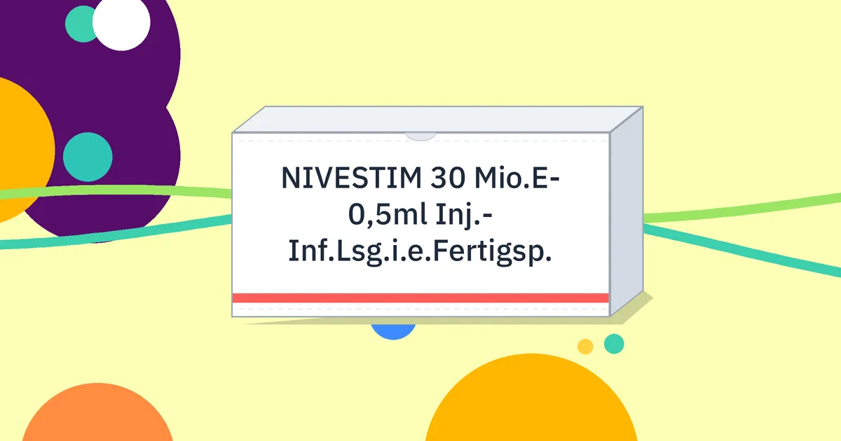 Symbolbild: Packung mit der Aufschrift NIVESTIM 30 Mio.E-0,5ml Inj.-Inf.Lsg.i.e.Fertigsp. (PZN 11141459) – Verfügbarkeit und Bezug in Apotheken in Frankfurt am Main