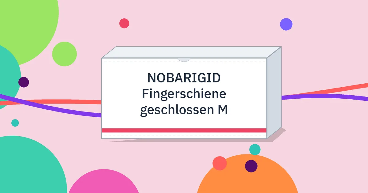 Symbolbild: Packung mit der Aufschrift NOBARIGID Fingerschiene geschlossen M (PZN 14400424) – Verfügbarkeit und Bezug in Apotheken in Frankfurt am Main