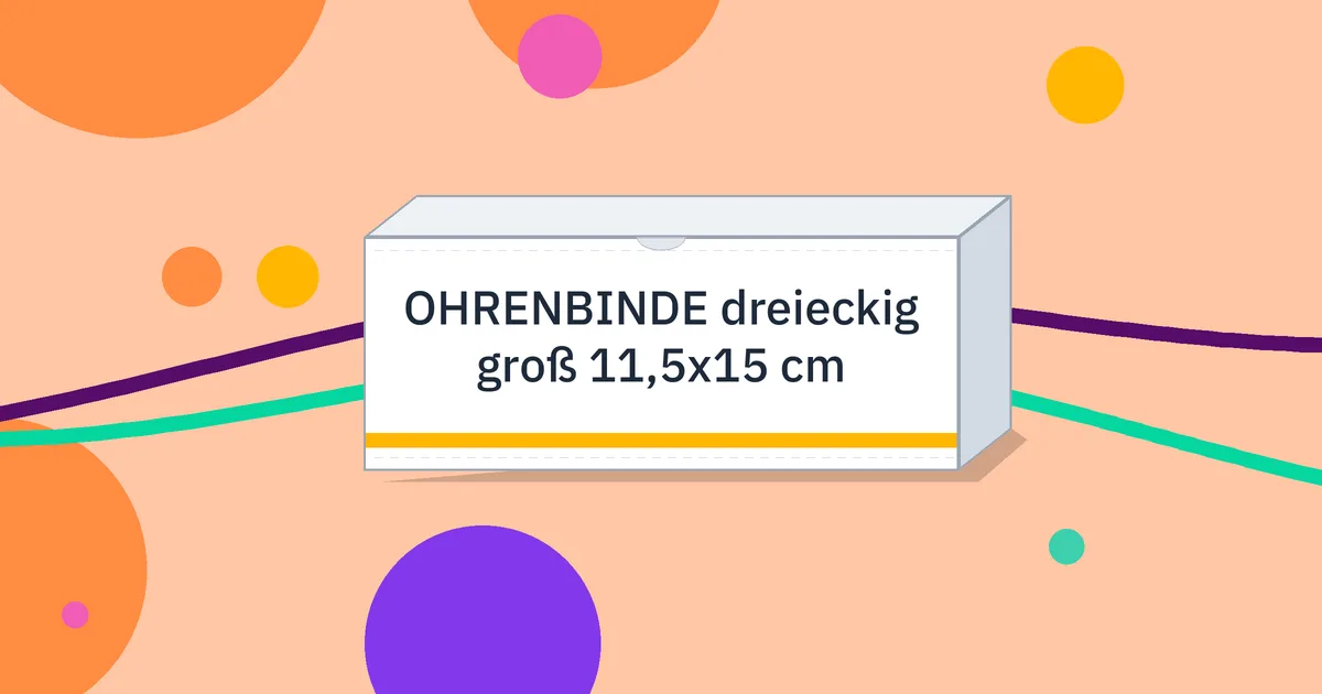 Symbolbild: Packung mit der Aufschrift OHRENBINDE dreieckig groß 11,5x15 cm (PZN 04097166) – Verfügbarkeit und Bezug in Apotheken in Frankfurt am Main