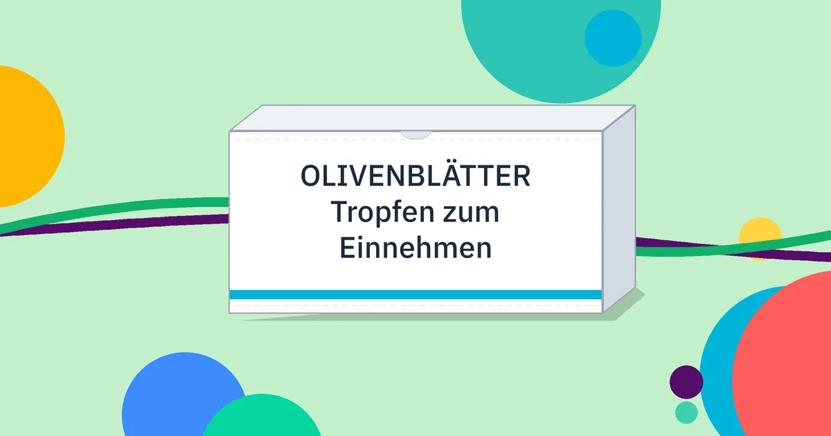 Symbolbild: Packung mit der Aufschrift OLIVENBLÄTTER Tropfen zum Einnehmen (PZN 11547664) – Verfügbarkeit und Bezug in Apotheken in Frankfurt am Main