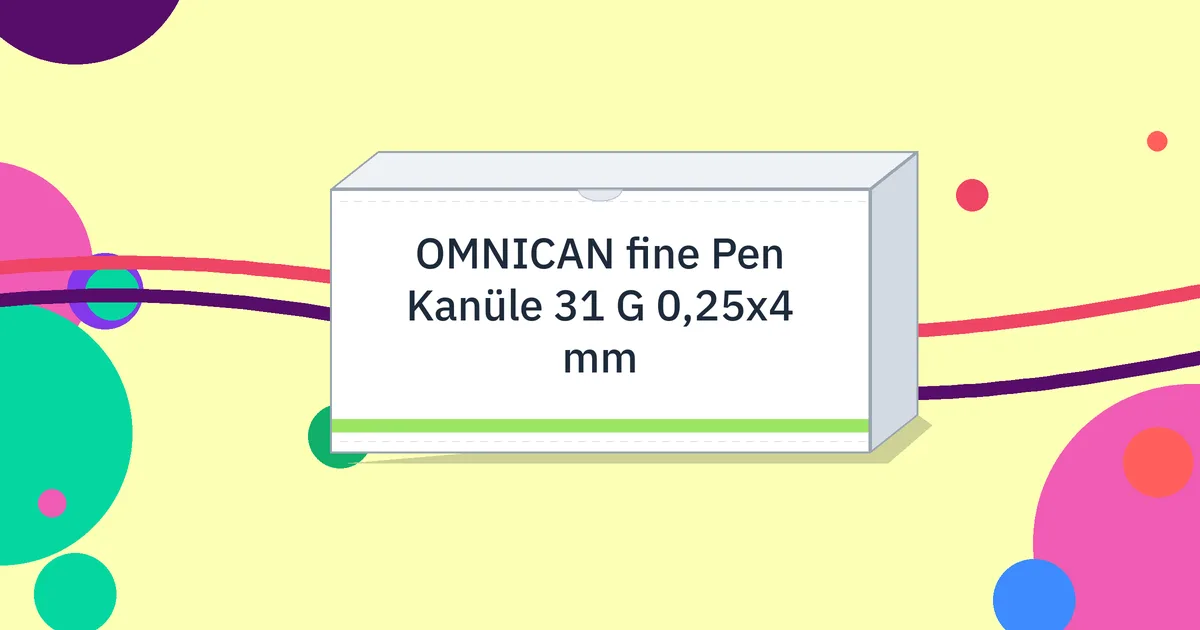 Symbolbild: Packung mit der Aufschrift OMNICAN fine Pen Kanüle 31 G 0,25x4 mm (PZN 17902132) – Verfügbarkeit und Bezug in Apotheken in Frankfurt am Main