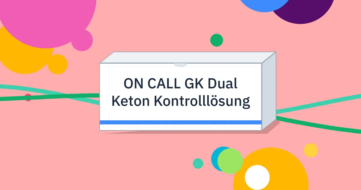 Symbolbild: Packung mit der Aufschrift ON CALL GK Dual Keton Kontrolllösung (PZN 16914570) – Verfügbarkeit und Bezug in Apotheken in Frankfurt am Main