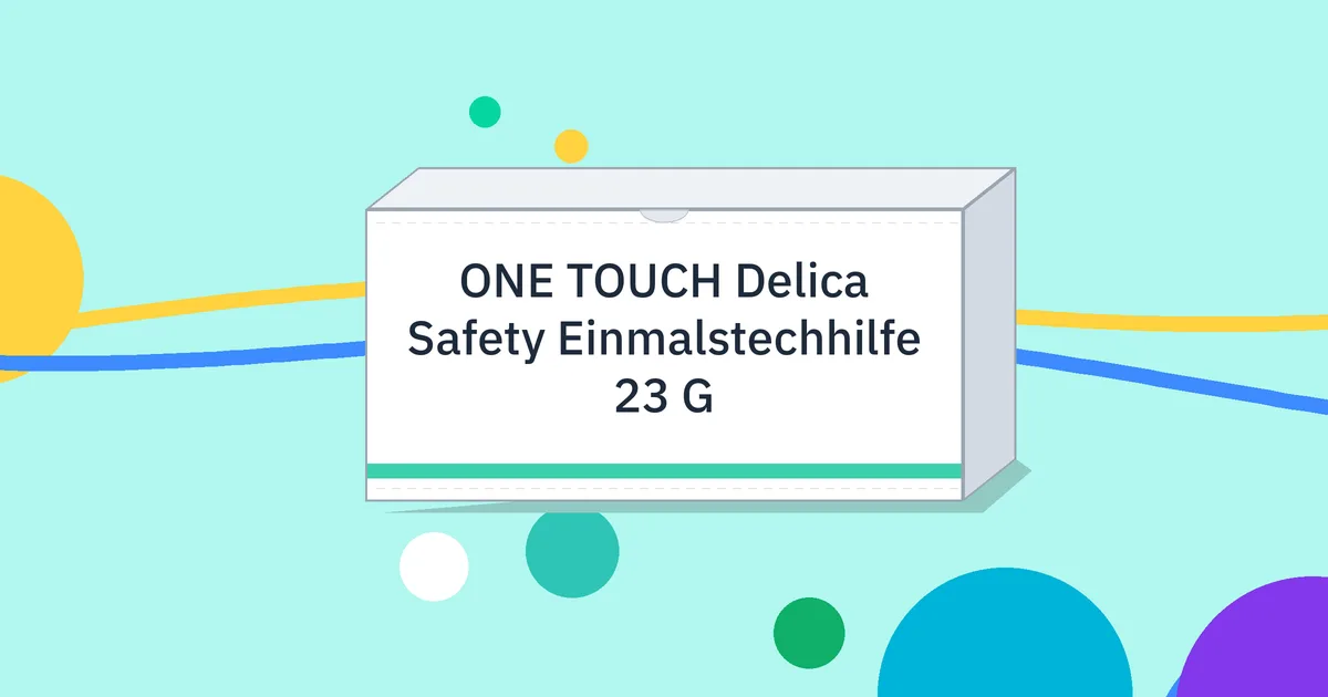 Symbolbild: Packung mit der Aufschrift ONE TOUCH Delica Safety Einmalstechhilfe 23 G (PZN 19194946) – Verfügbarkeit und Bezug in Apotheken in Frankfurt am Main