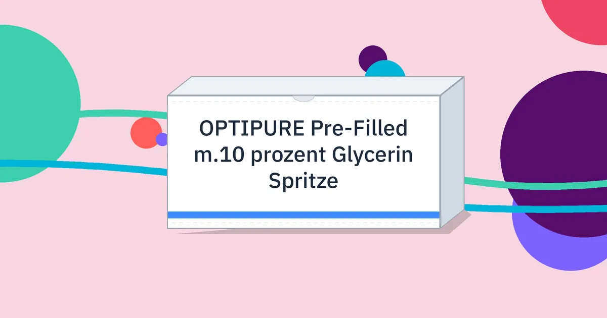 Symbolbild: Packung mit der Aufschrift OPTIPURE Pre-Filled m.10 prozent Glycerin Spritze (PZN 12558500) – Verfügbarkeit und Bezug in Apotheken in Frankfurt am Main
