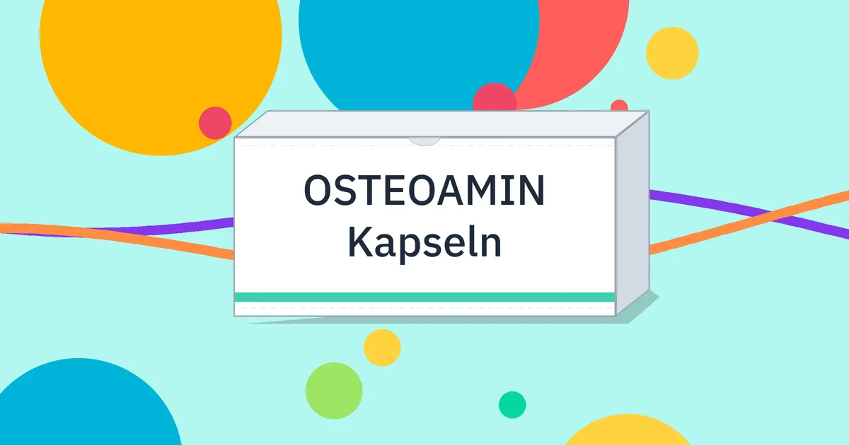 Symbolbild: Packung mit der Aufschrift OSTEOAMIN Kapseln (PZN 12550697) – Verfügbarkeit und Bezug in Apotheken in Frankfurt am Main