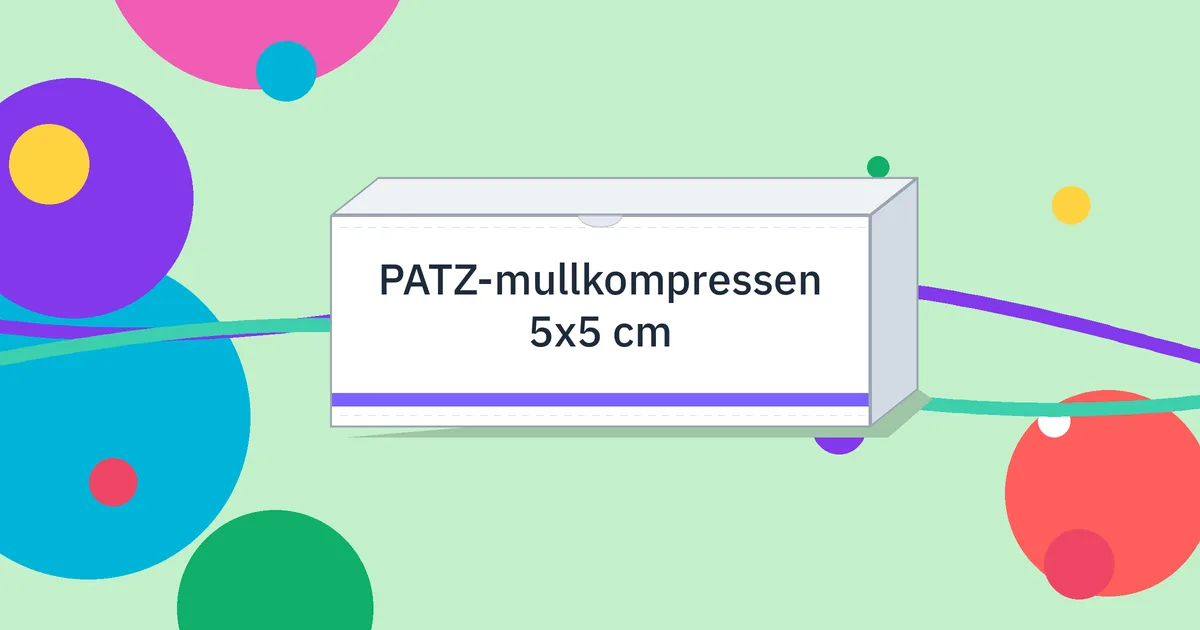 Symbolbild: Packung mit der Aufschrift PATZ-mullkompressen 5x5 cm (PZN 06813282) – Verfügbarkeit und Bezug in Apotheken in Frankfurt am Main