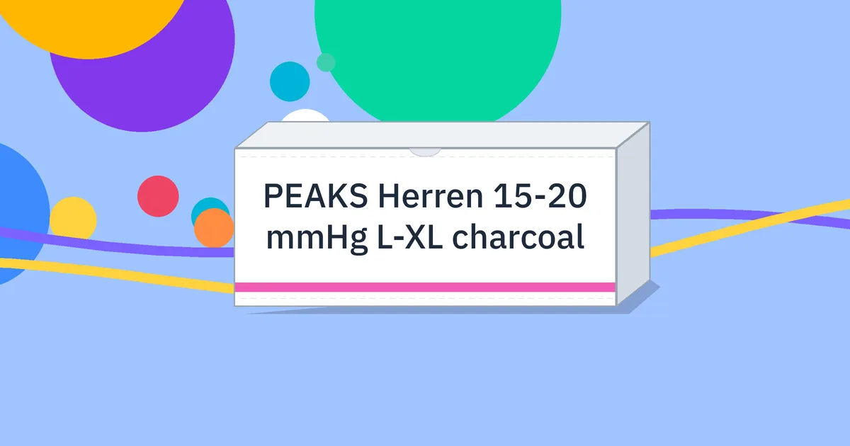 Symbolbild: Packung mit der Aufschrift PEAKS Herren 15-20 mmHg L-XL charcoal (PZN 20112712) – Verfügbarkeit und Bezug in Apotheken in Frankfurt am Main