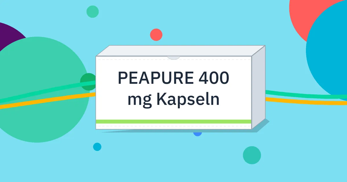 Symbolbild: Packung mit der Aufschrift PEAPURE 400 mg Kapseln (PZN 17965641) – Verfügbarkeit und Bezug in Apotheken in Frankfurt am Main