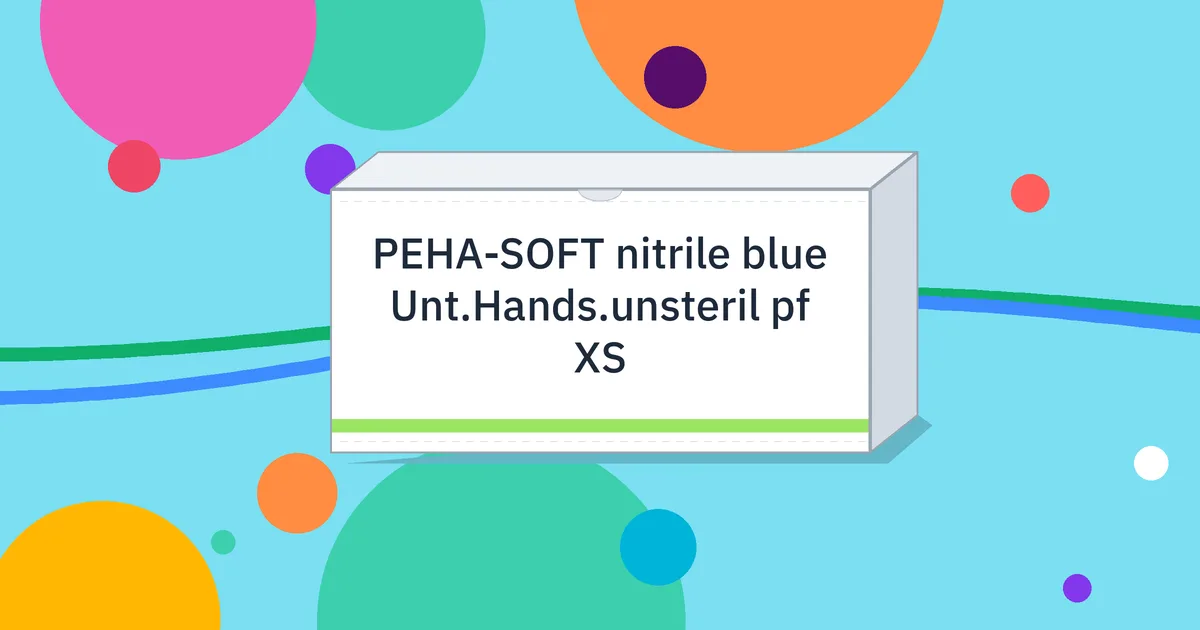 Symbolbild: Packung mit der Aufschrift PEHA-SOFT nitrile blue Unt.Hands.unsteril pf XS (PZN 19488062) – Verfügbarkeit und Bezug in Apotheken in Frankfurt am Main