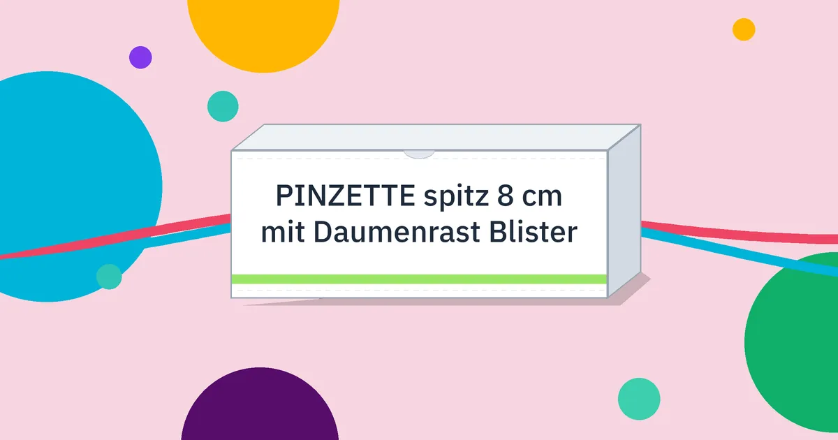 Symbolbild: Packung mit der Aufschrift PINZETTE spitz 8 cm mit Daumenrast Blister (PZN 10350190) – Verfügbarkeit und Bezug in Apotheken in Frankfurt am Main
