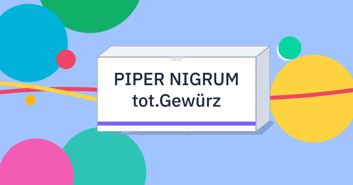 Symbolbild: Packung mit der Aufschrift PIPER NIGRUM tot.Gewürz (PZN 12545319) – Verfügbarkeit und Bezug in Apotheken in Frankfurt am Main