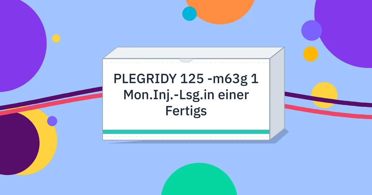 Symbolbild: Packung mit der Aufschrift PLEGRIDY 125 -m63g 1 Mon.Inj.-Lsg.in einer Fertigs (PZN 10318559) – Verfügbarkeit und Bezug in Apotheken in Frankfurt am Main