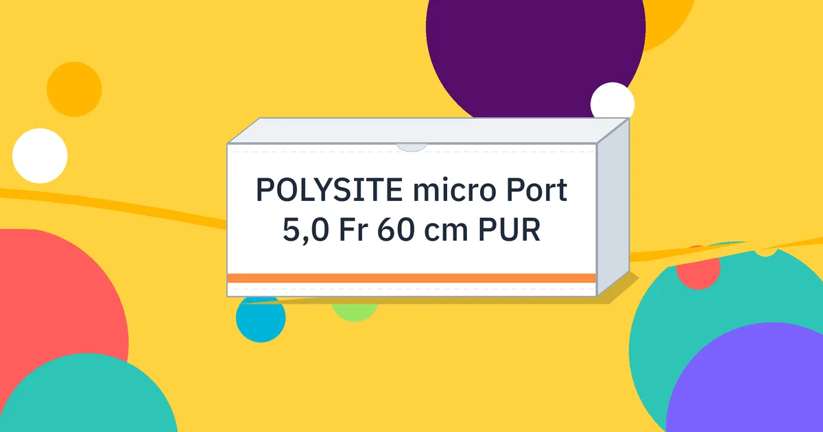 Symbolbild: Packung mit der Aufschrift POLYSITE micro Port 5,0 Fr 60 cm PUR (PZN 12340126) – Verfügbarkeit und Bezug in Apotheken in Frankfurt am Main