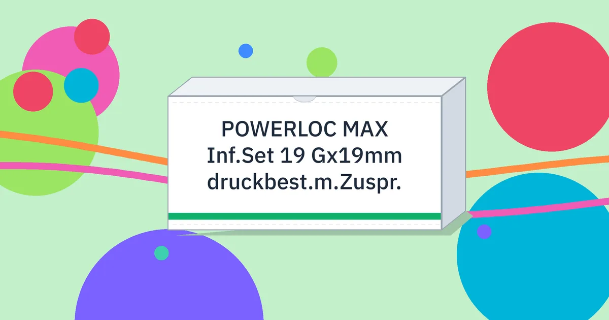 Symbolbild: Packung mit der Aufschrift POWERLOC MAX Inf.Set 19 Gx19mm druckbest.m.Zuspr. (PZN 18816222) – Verfügbarkeit und Bezug in Apotheken in Frankfurt am Main