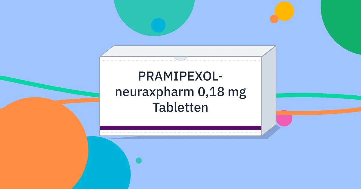 Symbolbild: Packung mit der Aufschrift PRAMIPEXOL-neuraxpharm 0,18 mg Tabletten (PZN 07408885) – Verfügbarkeit und Bezug in Apotheken in Frankfurt am Main