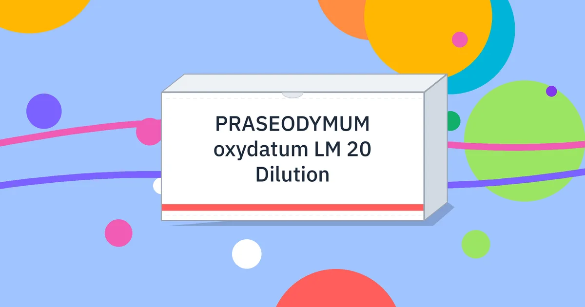 Symbolbild: Packung mit der Aufschrift PRASEODYMUM oxydatum LM 20 Dilution (PZN 13666663) – Verfügbarkeit und Bezug in Apotheken in Frankfurt am Main