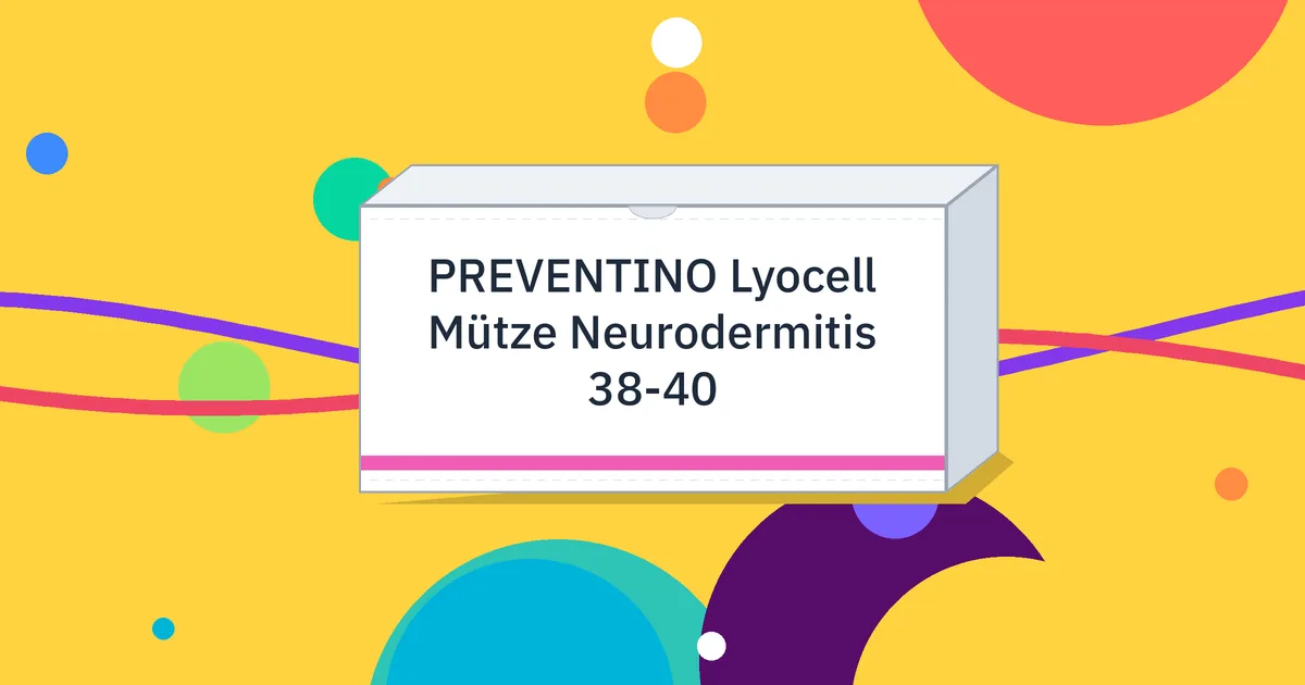 Symbolbild: Packung mit der Aufschrift PREVENTINO Lyocell Mütze Neurodermitis 38-40 (PZN 16895341) – Verfügbarkeit und Bezug in Apotheken in Frankfurt am Main