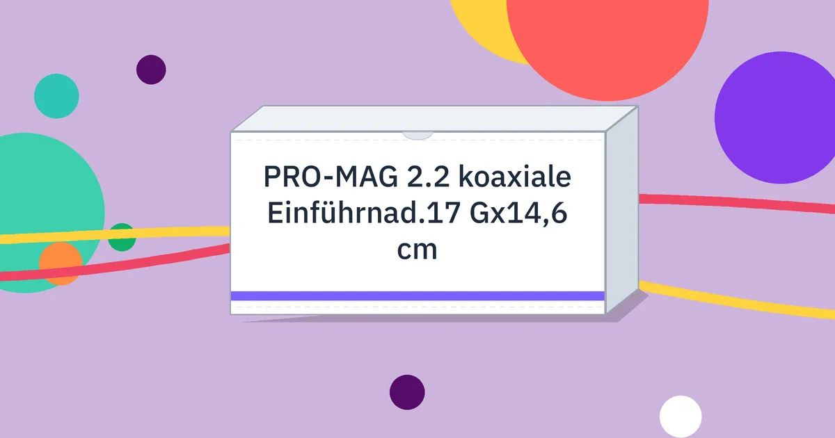 Symbolbild: Packung mit der Aufschrift PRO-MAG 2.2 koaxiale Einführnad.17 Gx14,6 cm (PZN 06768311) – Verfügbarkeit und Bezug in Apotheken in Frankfurt am Main