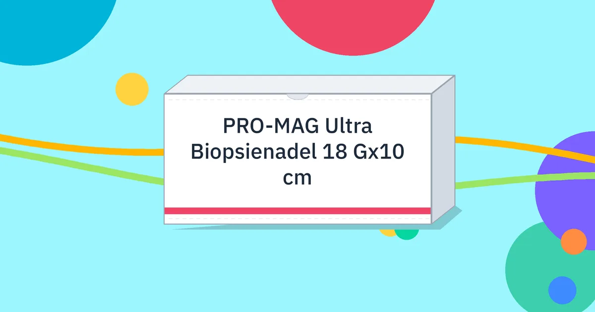 Symbolbild: Packung mit der Aufschrift PRO-MAG Ultra Biopsienadel 18 Gx10 cm (PZN 06769316) – Verfügbarkeit und Bezug in Apotheken in Frankfurt am Main