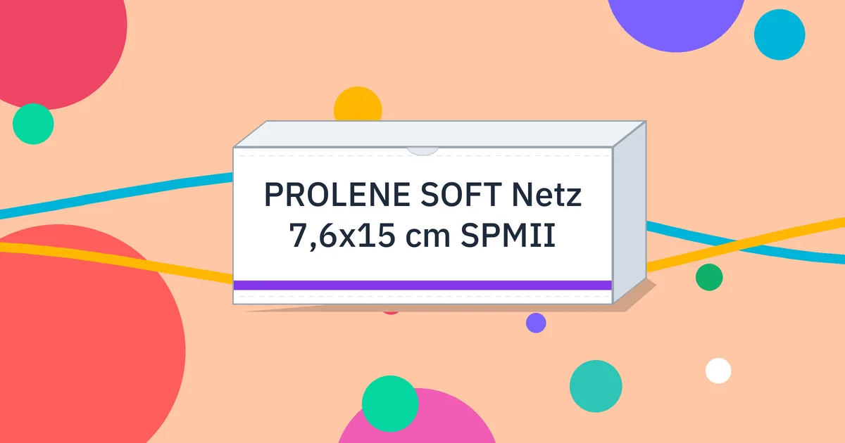 Symbolbild: Packung mit der Aufschrift PROLENE SOFT Netz 7,6x15 cm SPMII (PZN 20854862) – Verfügbarkeit und Bezug in Apotheken in Frankfurt am Main