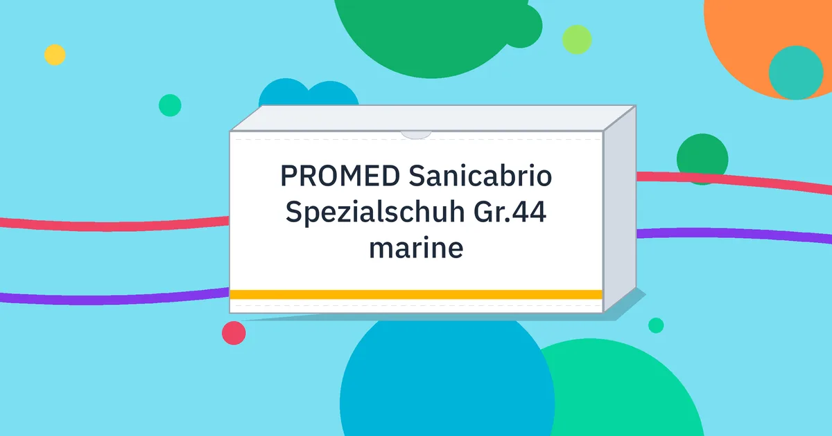 Symbolbild: Packung mit der Aufschrift PROMED Sanicabrio Spezialschuh Gr.44 marine (PZN 19274415) – Verfügbarkeit und Bezug in Apotheken in Frankfurt am Main