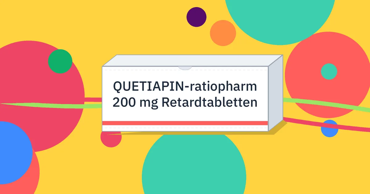 Symbolbild: Packung mit der Aufschrift QUETIAPIN-ratiopharm 200 mg Retardtabletten (PZN 09267006) – Verfügbarkeit und Bezug in Apotheken in Frankfurt am Main