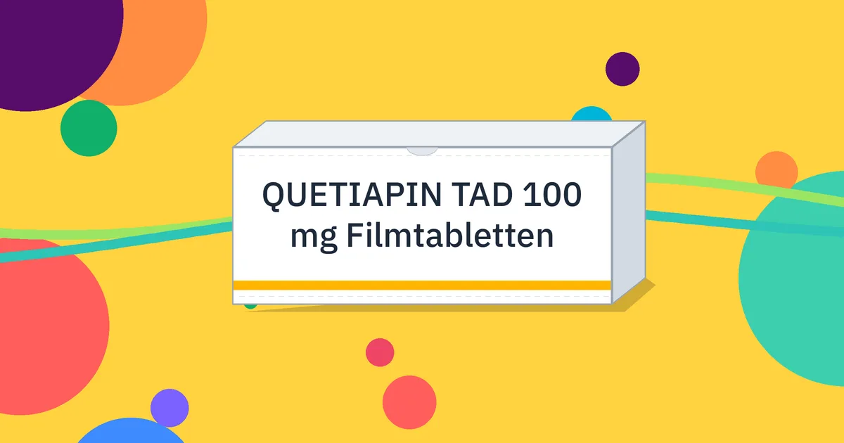 Symbolbild: Packung mit der Aufschrift QUETIAPIN TAD 100 mg Filmtabletten (PZN 13815850) – Verfügbarkeit und Bezug in Apotheken in Frankfurt am Main