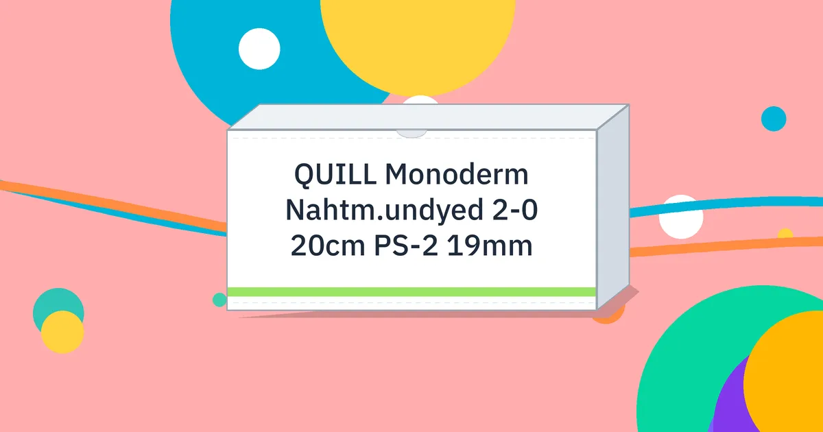 Symbolbild: Packung mit der Aufschrift QUILL Monoderm Nahtm.undyed 2-0 20cm PS-2 19mm (PZN 17987720) – Verfügbarkeit und Bezug in Apotheken in Frankfurt am Main