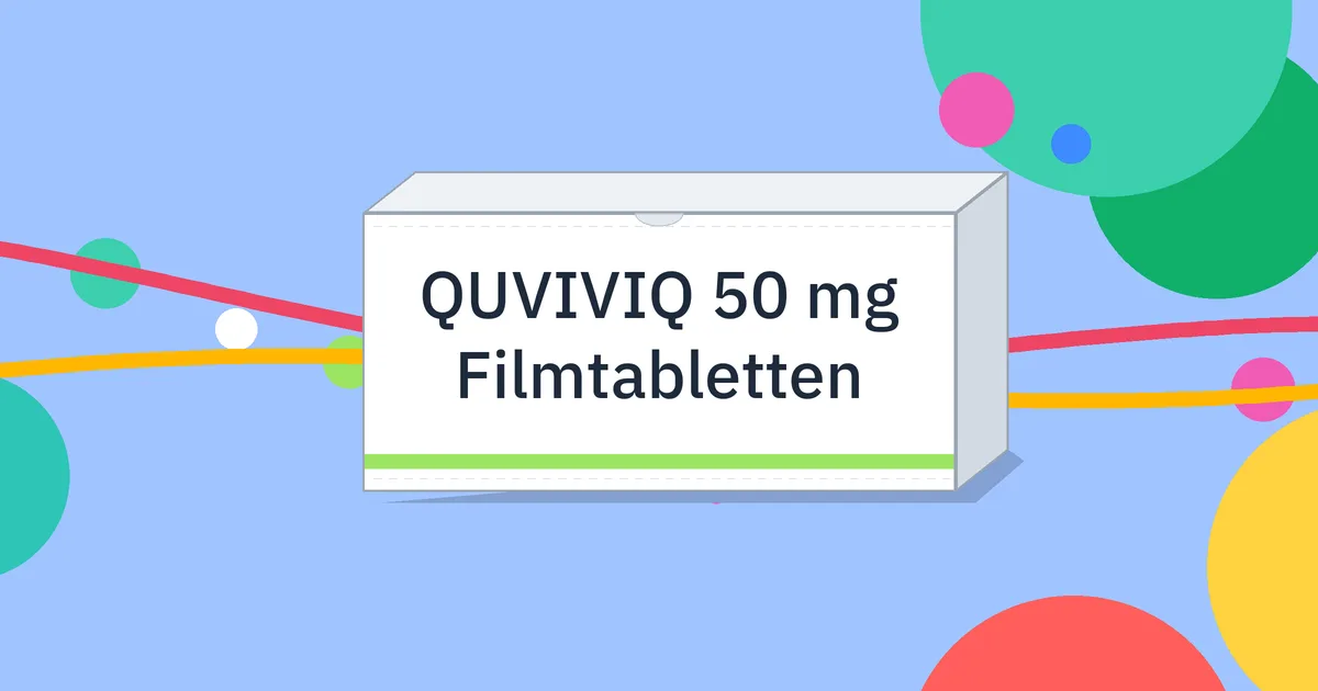 Symbolbild: Packung mit der Aufschrift QUVIVIQ 50 mg Filmtabletten (PZN 20575470) – Verfügbarkeit und Bezug in Apotheken in Frankfurt am Main