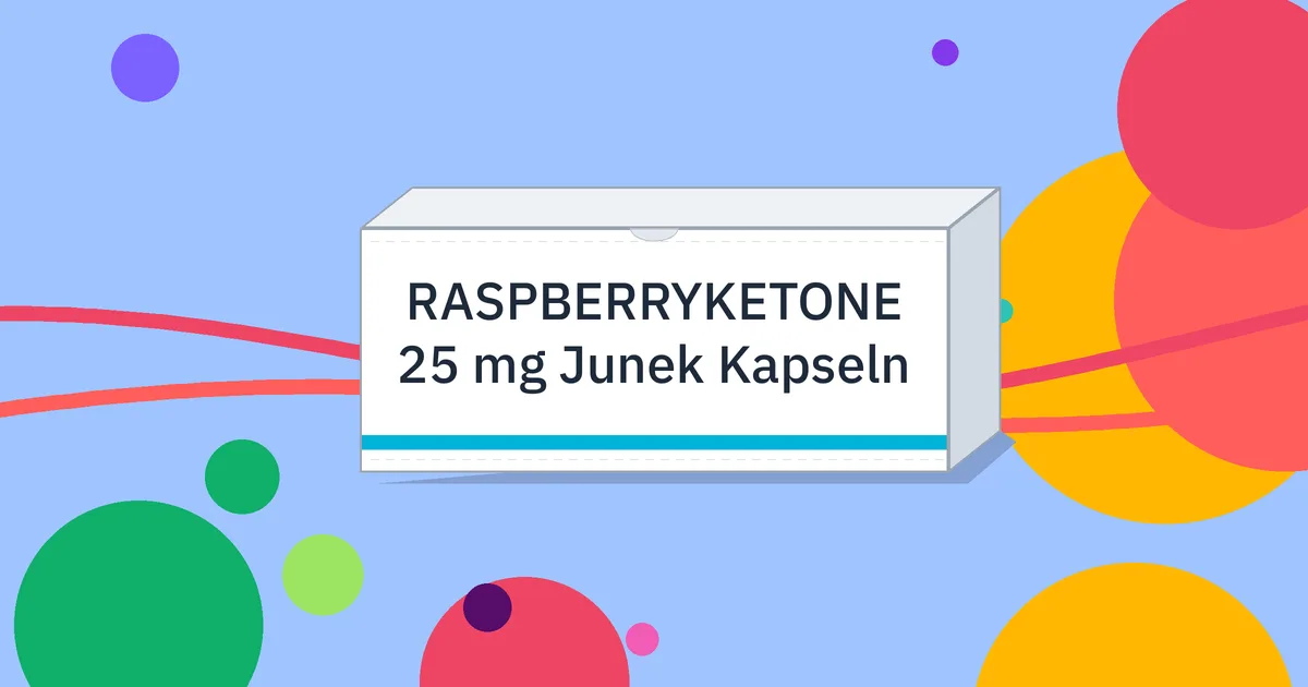 Symbolbild: Packung mit der Aufschrift RASPBERRYKETONE 25 mg Junek Kapseln (PZN 10977204) – Verfügbarkeit und Bezug in Apotheken in Frankfurt am Main