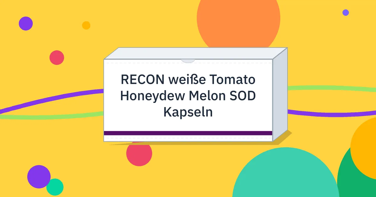 Symbolbild: Packung mit der Aufschrift RECON weiße Tomato Honeydew Melon SOD Kapseln (PZN 19902998) – Verfügbarkeit und Bezug in Apotheken in Frankfurt am Main